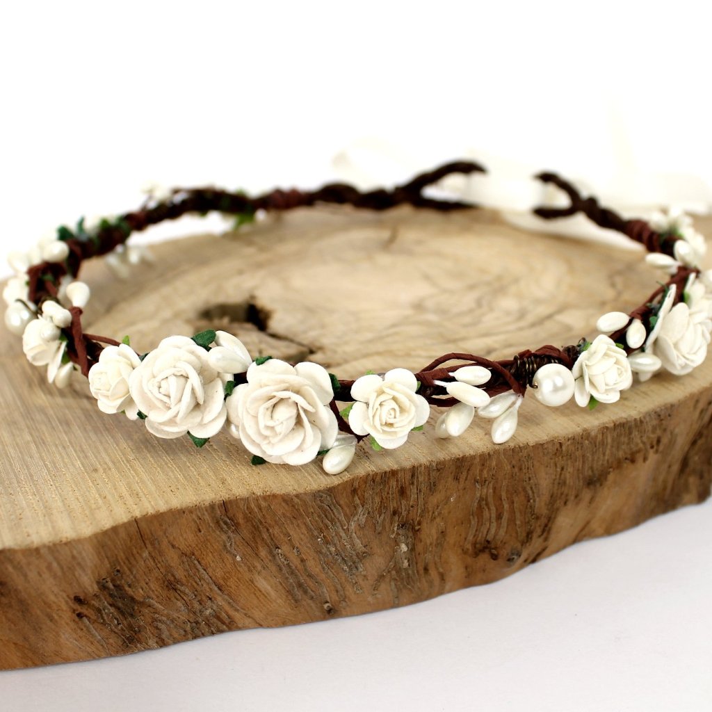 MIA Ivory Rose & Pearl Floral Crown | Wedding Flower Crown – Elsie Rocks