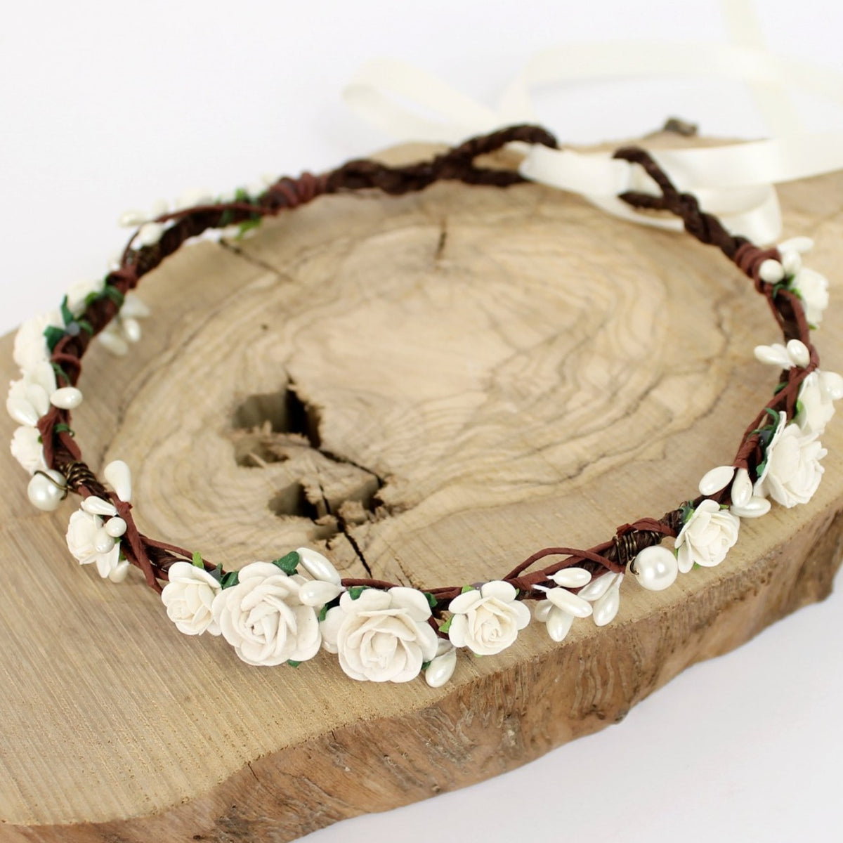 MIA Ivory Rose & Pearl Floral Crown | Wedding Flower Crown – Elsie Rocks